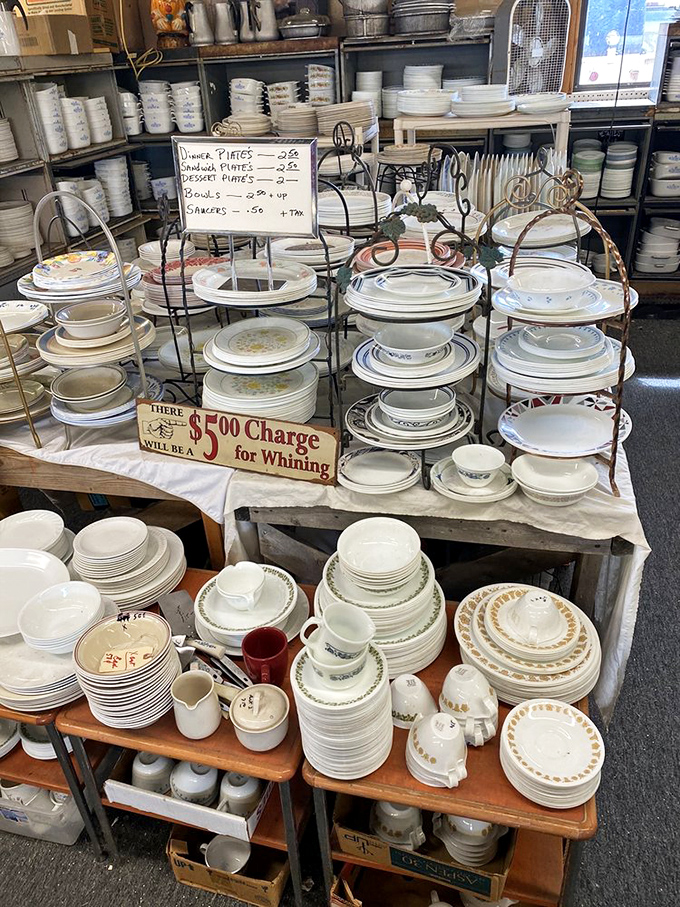 Dish heaven for collectors and practical shoppers alike. That $5 whining charge should be implemented in every store nationwide.