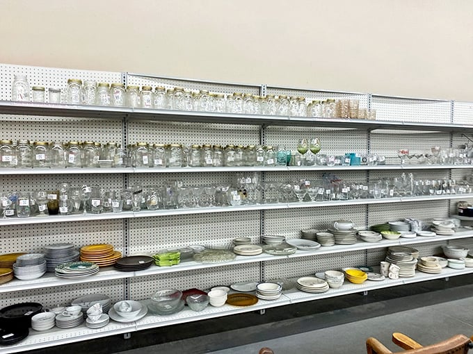 Glassware galore! One person's discarded entertaining set is another's dinner party conversation starter. Pyrex collectors, try to remain calm.