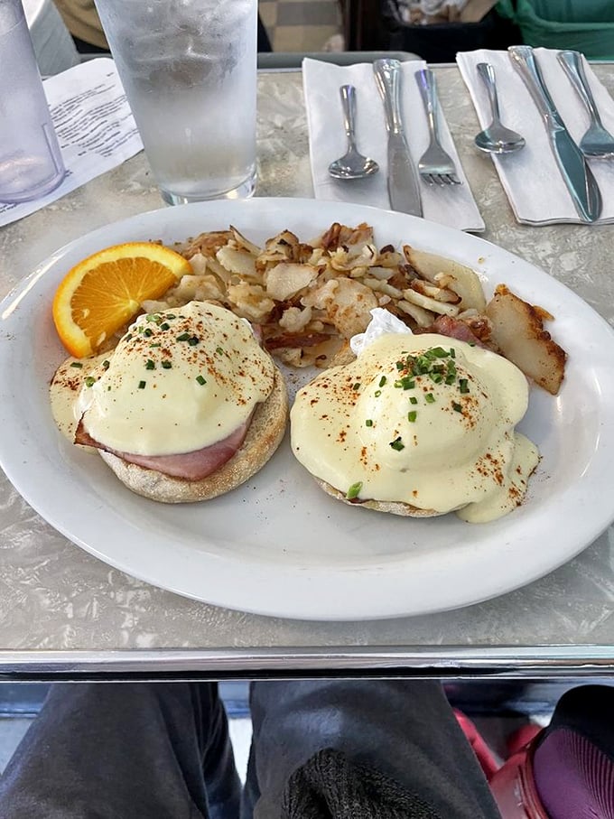 Eggs Benedict that would make a brunch snob weep with joy—hollandaise sauce that's clearly on speaking terms with real butter.