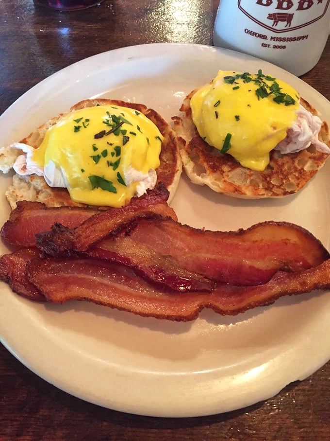 Eggs Benedict that would make the Pope jealous&mdash;perfectly poached eggs wearing hollandaise like designer clothing, with bacon that clearly lived its best life.