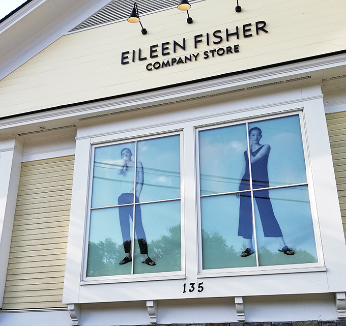 Eileen Fisher's minimalist elegance on display. Where else can you find clothes that whisper "I'm sophisticated" without screaming "I tried too hard"?