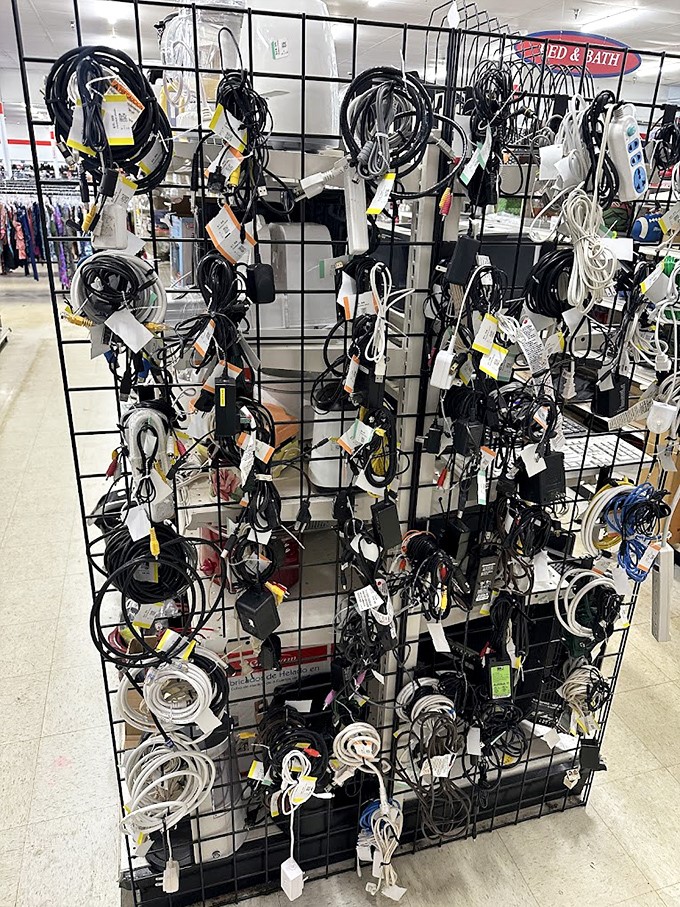 The electronic cable collection resembles a technological pasta dish&mdash;tangled, mysterious, and somehow exactly what someone needs.