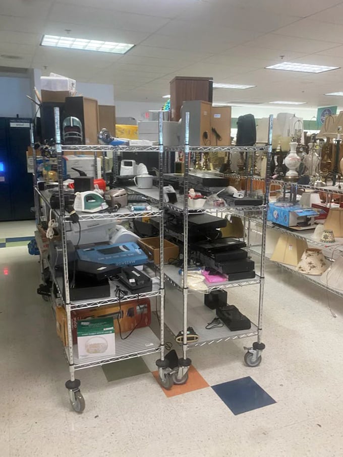 The electronics section: where yesterday's gadgets find tomorrow's tinkerers. That iron might just press your shirt or inspire your next steampunk project.