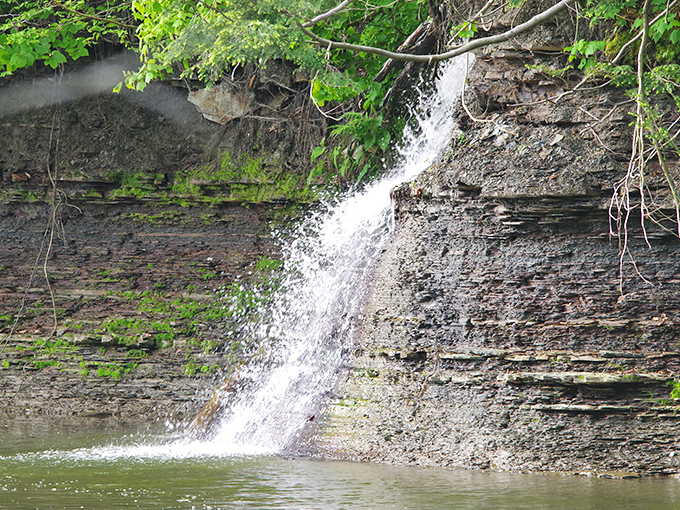 Mother Nature's engineering marvel: a waterfall carving through ancient rock layers, telling Earth's story one drop at time.