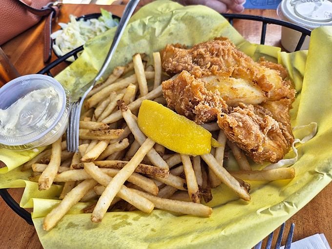 Golden-battered fish and perfectly crisp fries&mdash;the ultimate beach comfort food. This basket makes a compelling case for why some classics never need reinvention.