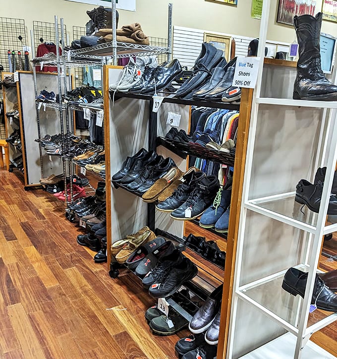 Shoe paradise awaits the patient hunter. That perfect pair of barely-worn loafers is hiding somewhere between the boots and sneakers. 