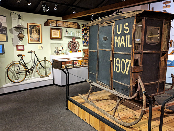 Inside the museum, this 1907 mail wagon reminds us when "instant messaging" meant getting a letter in under a week. Progress is relative, folks.