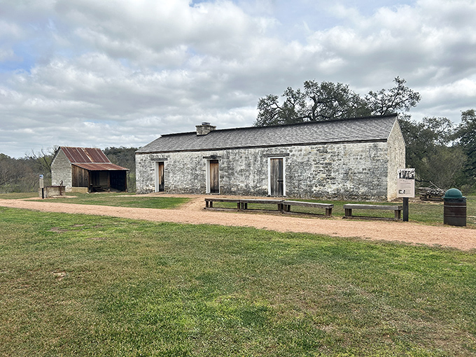 This limestone structure tells silent stories of German settler ingenuity. The pioneer buildings throughout Fredericksburg stand as monuments to determination and craftsmanship.