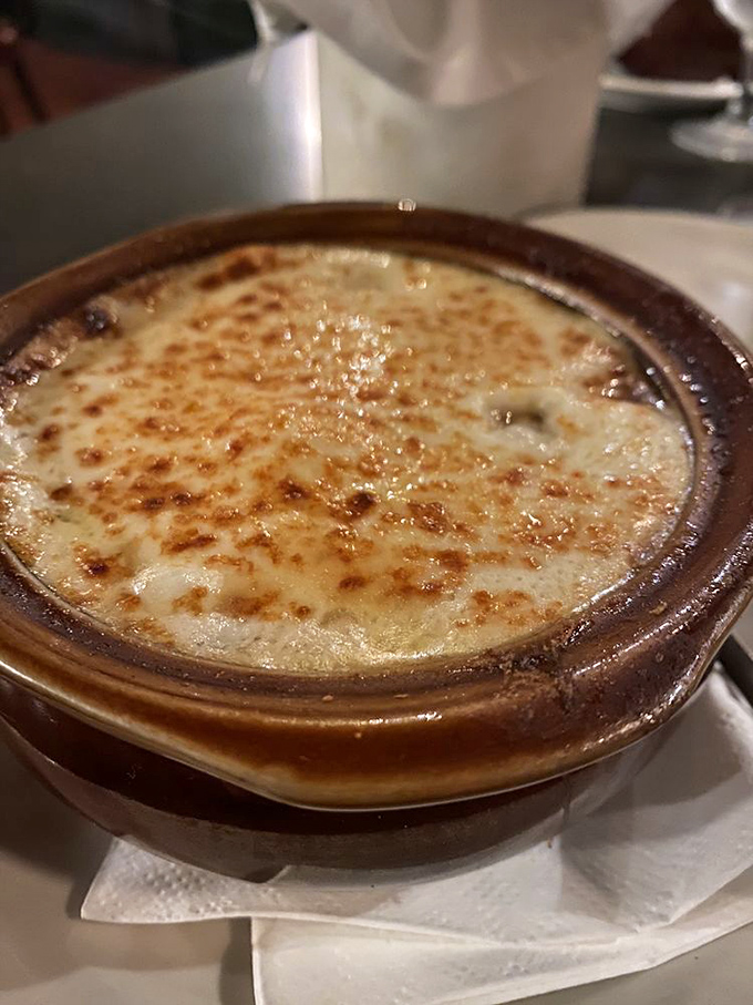This isn't just French onion soup&mdash;it's a bubbling cauldron of comfort with a golden crown of cheese that would make royalty jealous.