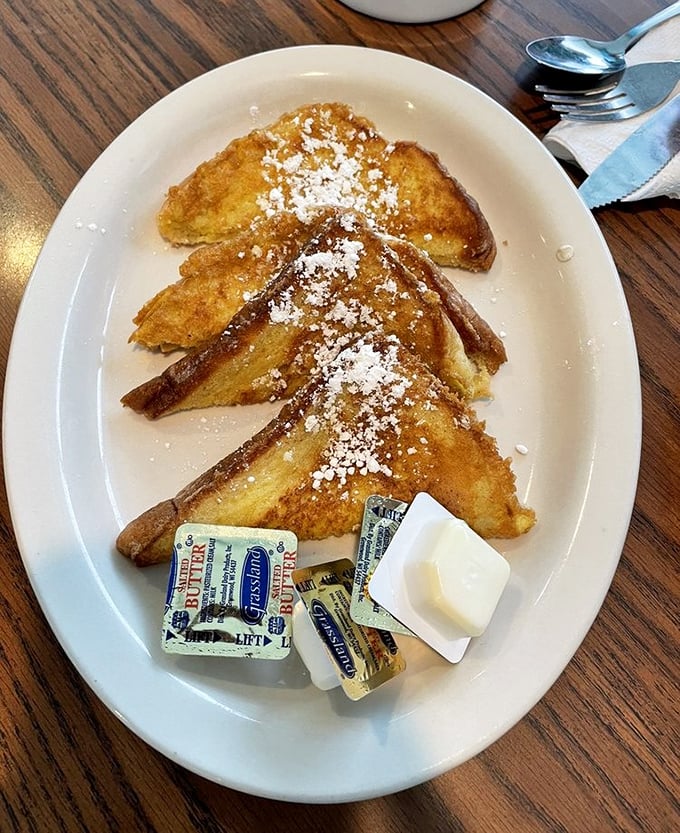 French toast dusted with powdered sugar&mdash;simple perfection that doesn't need a culinary degree, just decades of getting it right.