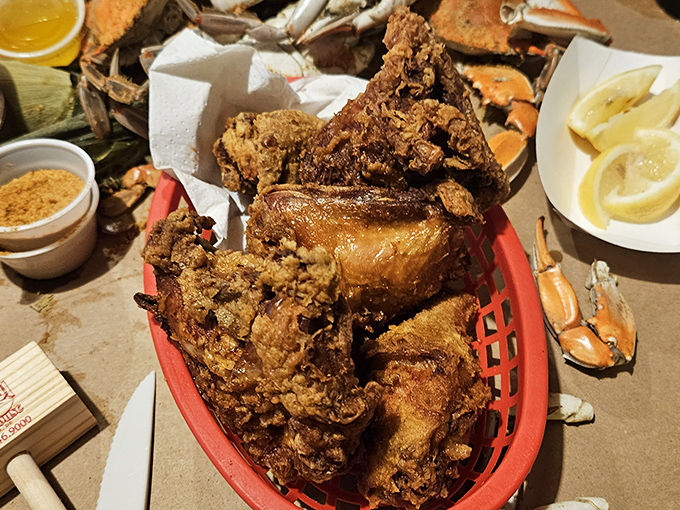 Fried chicken that would make Colonel Sanders question his life choices. Crispy, golden, and ready for its close-up.