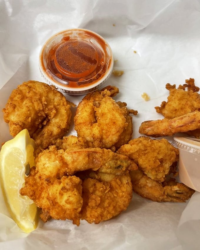 Golden-battered shrimp that crunch like your favorite childhood cereal, but infinitely more sophisticated. The kind of fried perfection that makes diets wave white flags.