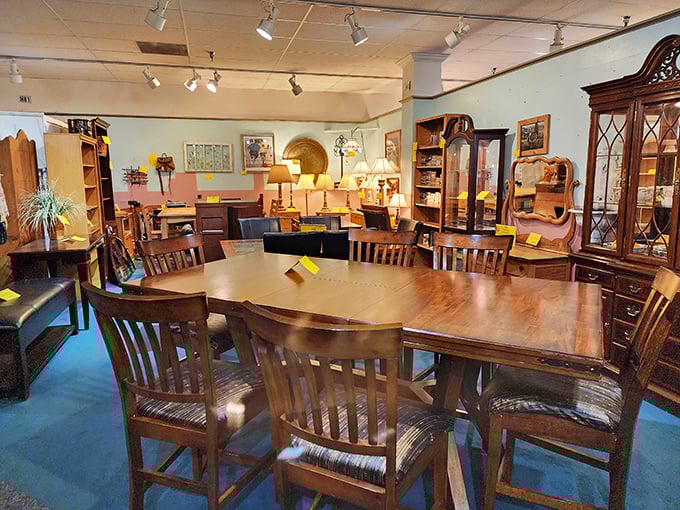 Not your big-box furniture showroom! This dining set has probably hosted more interesting conversations than most of us have had all year.