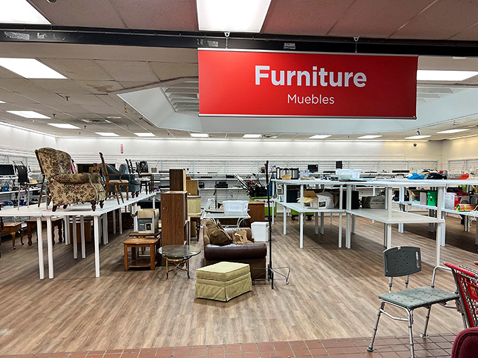 Furniture with stories to tell, waiting for new chapters to be written. That floral armchair has definitely seen some Minnesota winters.