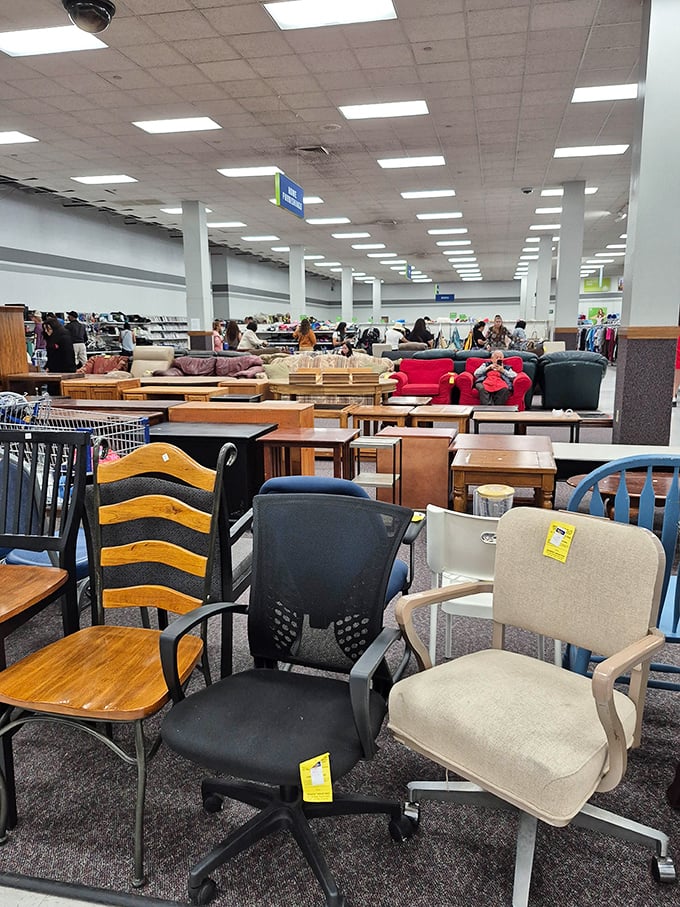 The furniture section: where dining sets that witnessed countless family dinners await their next chapter. That office chair might have supported the next great American novel. 