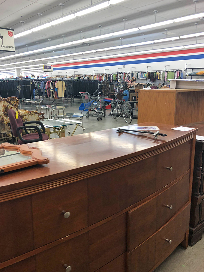 That dresser has stories to tell. Solid wood furniture with character waits patiently for someone who appreciates craftsmanship over assembly instructions.