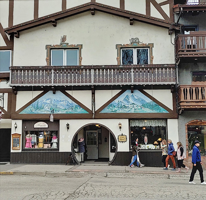 Architectural details that would make a gingerbread house jealous&mdash;note the hand-painted Alpine murals that tell stories without saying a word.