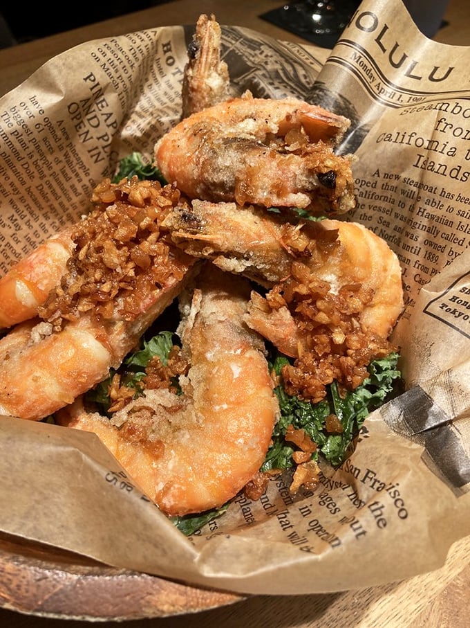 Golden, crispy, and glistening with enough garlic to make Dracula relocate&mdash;this is shrimp that means serious business here.