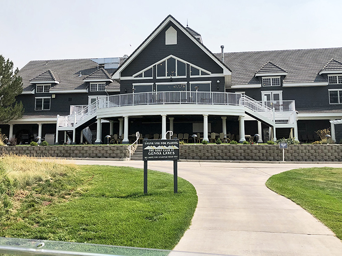 The clubhouse at Genoa Lakes offers panoramic mountain views that might distract you from your golf game&mdash;a hazard not listed on the scorecard.