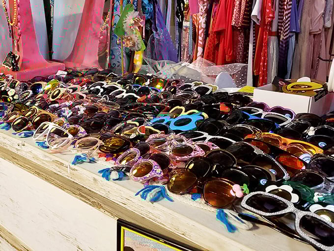 Sunglasses galore! Enough vintage eyewear to outfit a time-traveling Elton John tribute band or your next retro pool party. 