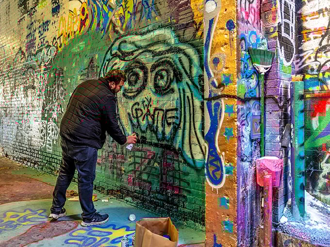 Graffiti Alley transforms urban walls into an ever-changing canvas where street art tells the city's colorful stories. 