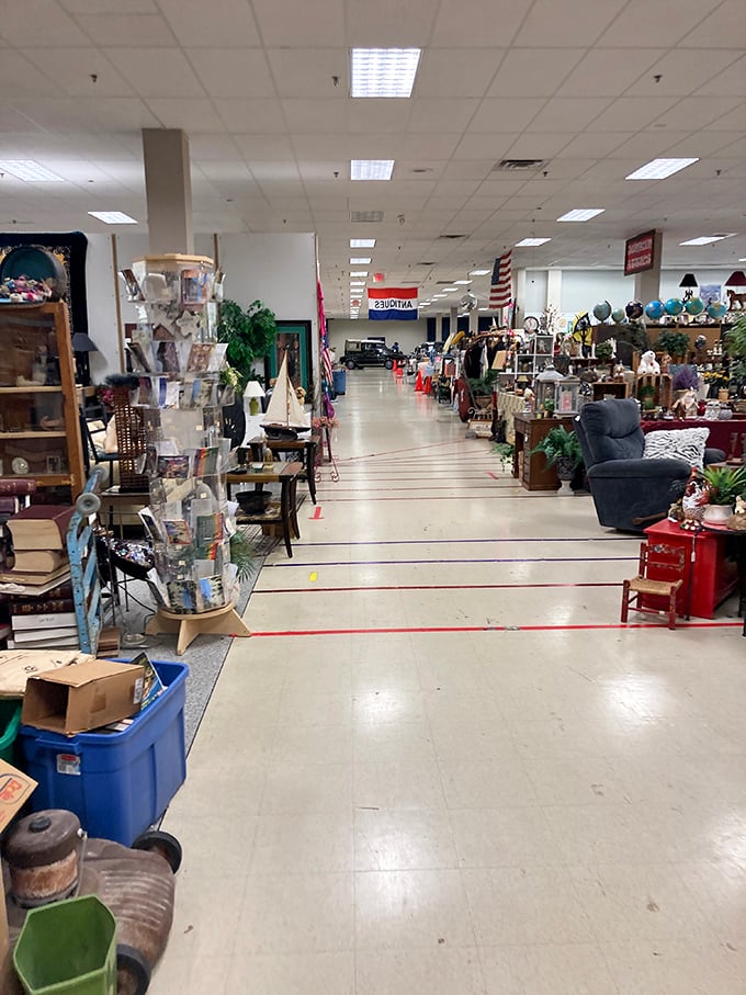Long corridors of vendor booths stretch into the distance like a retail galaxy, each stall its own planet of possibilities.