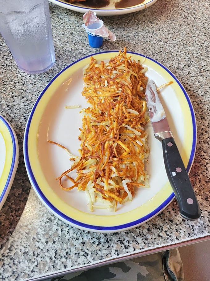 These hash browns deserve their own zip code&mdash;crispy, golden strands of potato heaven that make you question why anyone would ever choose home fries.