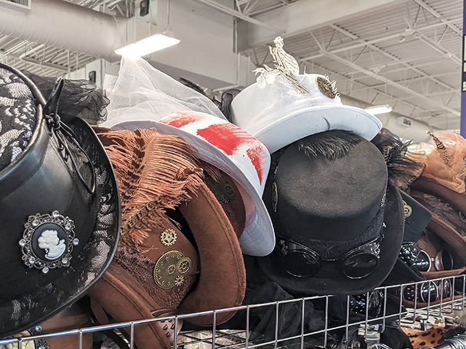 These hats have stories to tell, from derby days to beach vacations, now waiting for their next adventure on someone's head.