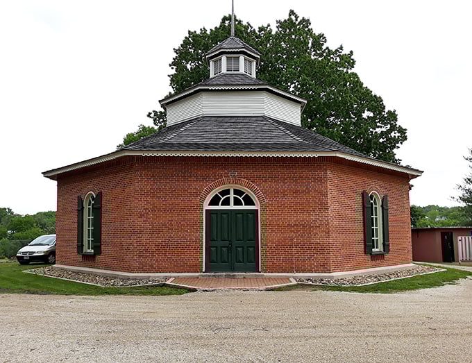 This distinctive brick rotunda building stands as a testament to Hermann's architectural heritage, its octagonal design unlike anything in modern construction.