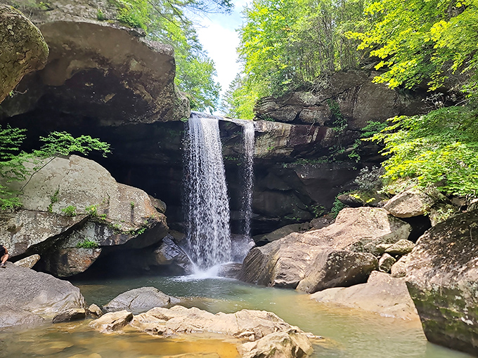 Eagle Falls rewards hikers with this intimate cascade, proving that sometimes the best views come to those willing to befriend a few thousand stairs.