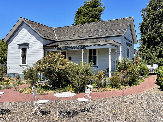 The Cambria Historical Museum's white clapboard charm preserves stories of the town's past while its garden invites peaceful contemplation.