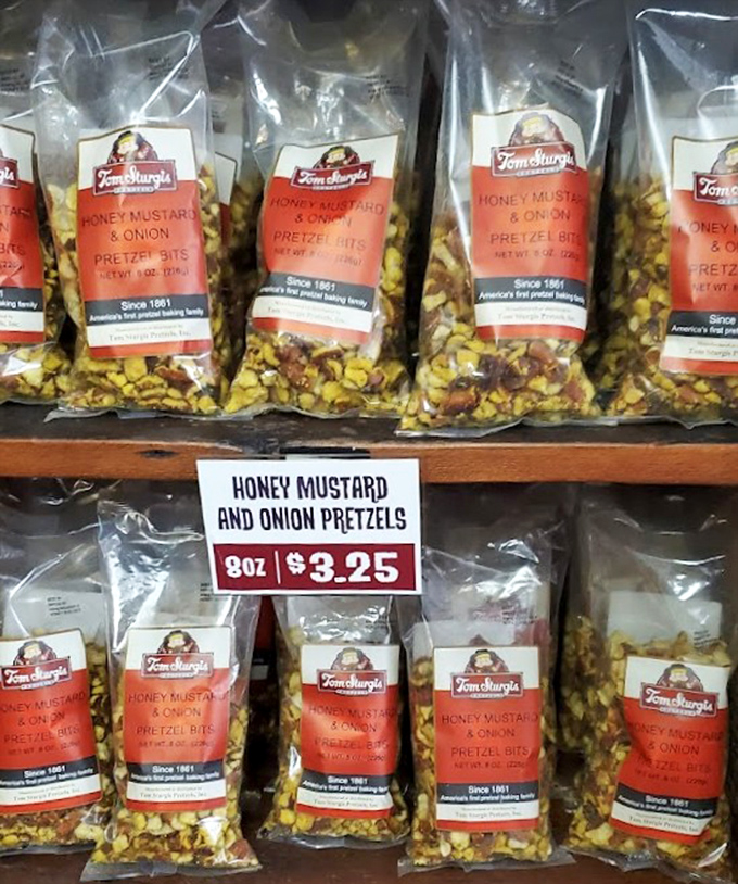 Honey mustard and onion pretzel bits&mdash;the snack that starts as "just one handful" and ends with an empty bag.