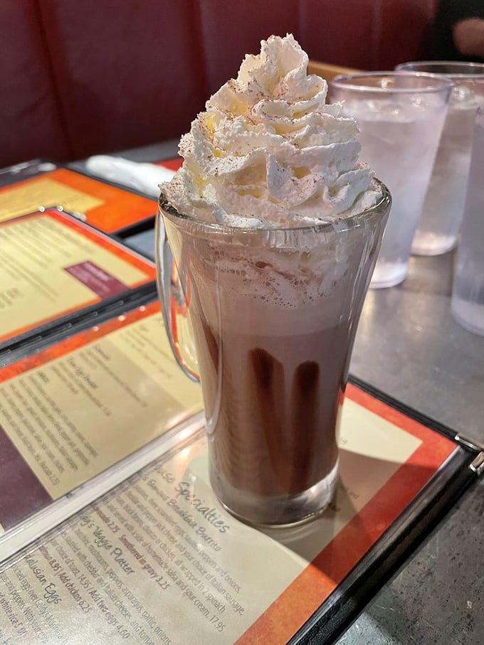 Even Goldy's hot chocolate is an experience, topped with a mountain of fresh whipped cream that makes coffee companions jealous.