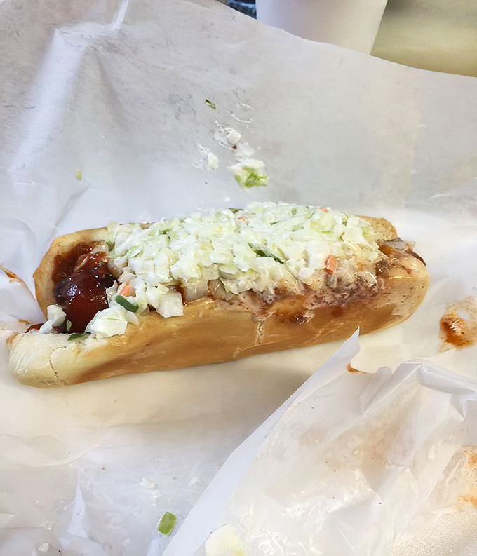 A hot dog with chili and slaw, because some Southern traditions deserve to be celebrated on a bun.