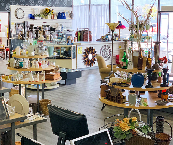 Curated displays transform ordinary housewares into objects of desire. That blue lamp isn't just lighting&mdash;it's the statement piece your living room never knew it needed.