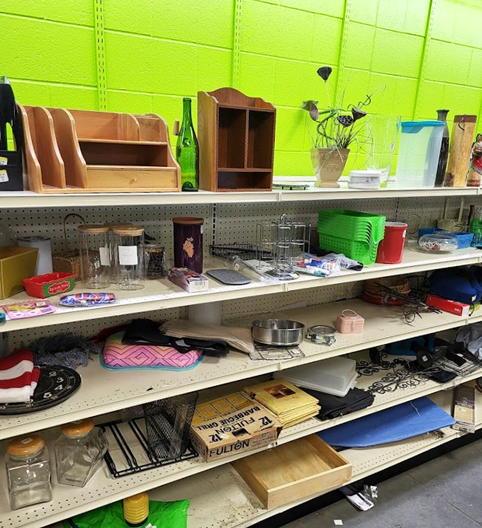 Kitchen gadgets and home décor living their second acts. That wooden letter organizer has seen things, possibly important correspondence from the pre-email era.
