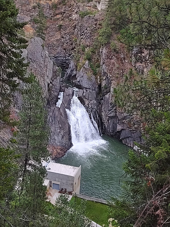 Where engineering meets nature's power&mdash;this small hydroelectric facility harnesses the falls' energy while respecting its wild beauty.