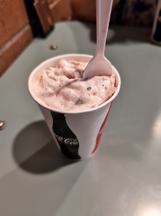 This strawberry shake isn't just thick&mdash;it's the reason spoons were invented. Drinking it through a straw would qualify as an Olympic event.