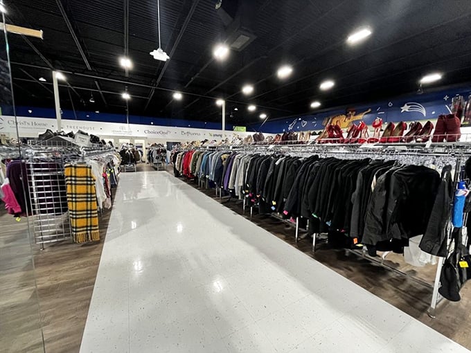 Jackets and coats line up like hopeful contestants on a dating show, each one waiting for its perfect match.