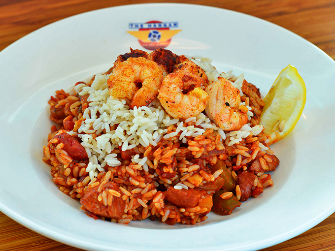 Jambalaya that brings Louisiana heat to Alaska's cool climate. Those prawns aren't just swimming in sauce&mdash;they're doing the backstroke in flavor.