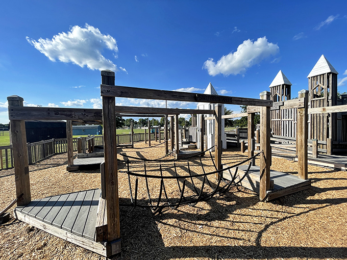 This wooden playground castle would have blown my 8-year-old mind. Even as an adult, I'm fighting the urge to climb those towers.