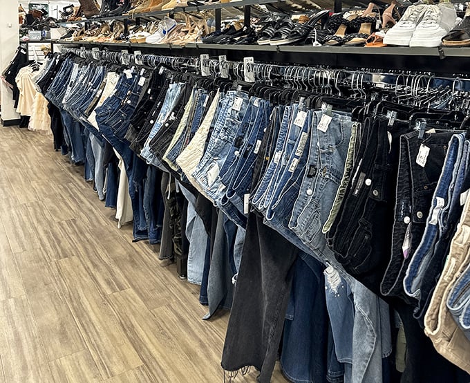 Denim dreams line up like soldiers at attention. Finding your perfect pair feels like reuniting with an old friend you didn't know you missed.