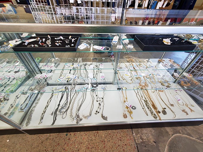 The jewelry counter &ndash; where someone's abandoned statement necklace becomes your conversation starter. Treasure hunting at its finest!