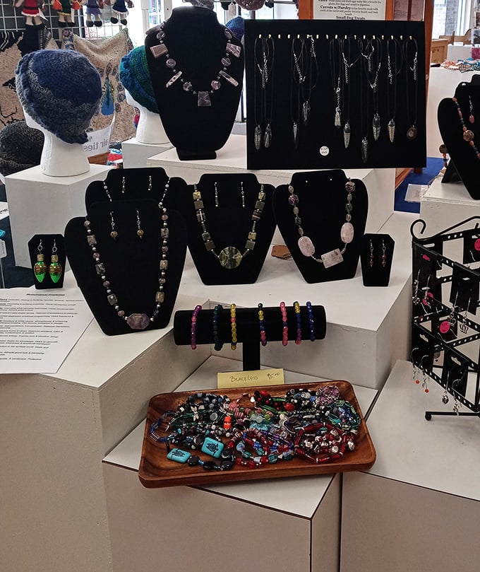 Handcrafted jewelry displays where $45 transforms from "just browsing" money into "I'll take three" territory. Sparkle without the financial panic.