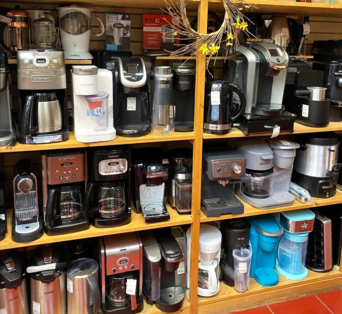 Coffee maker heaven! From basic brewers to fancy espresso machines, this caffeine corner could supply a small office building or one very dedicated morning person.