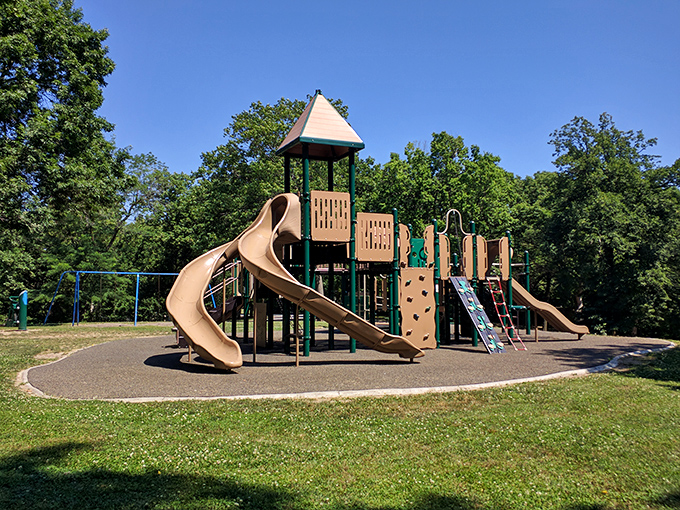 Krug Park's playground provides entertainment for visiting grandchildren. Remember when fun didn't require batteries, downloads, or taking out a second mortgage?