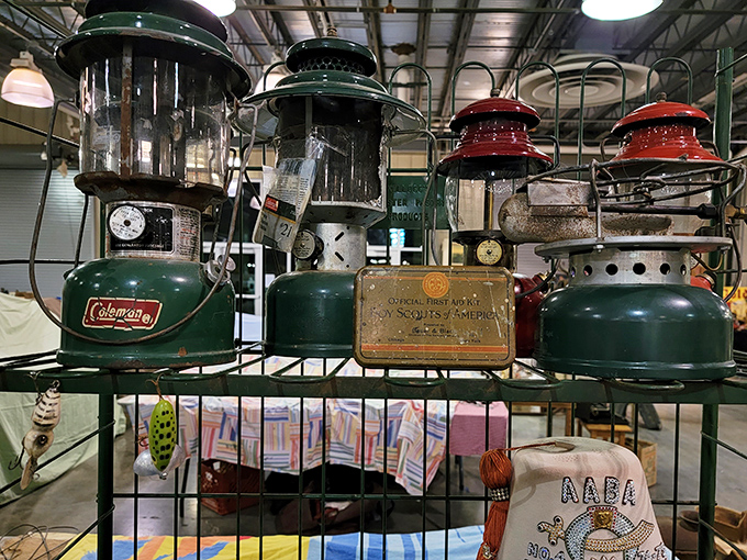 Coleman lanterns that have illuminated countless camping trips since before smartphones became our flashlights. History you can actually use!