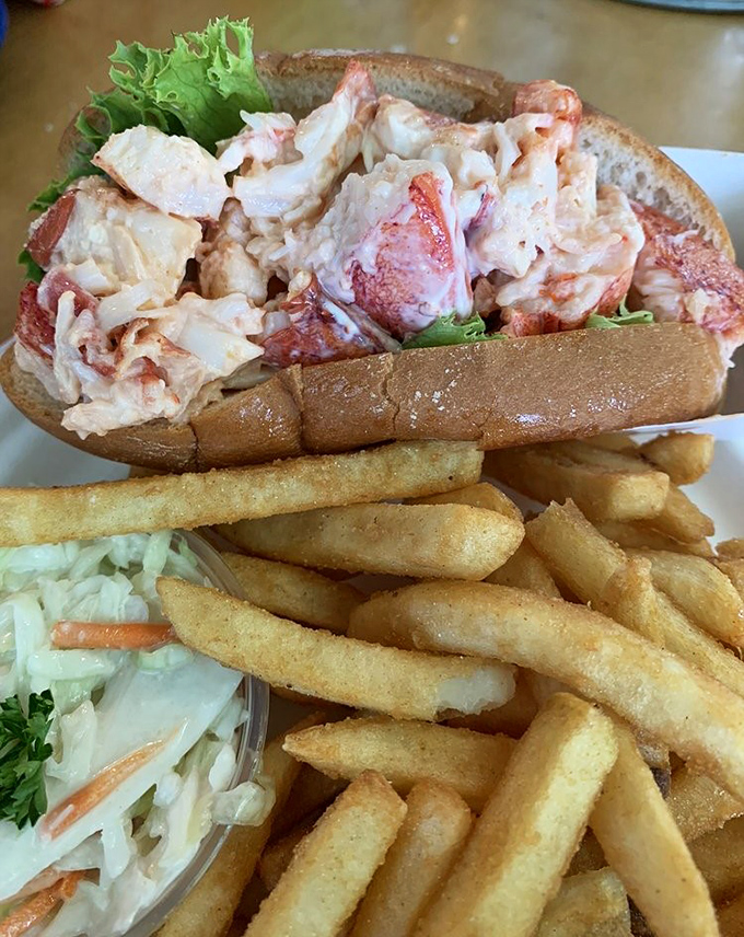 A proper Maine lobster roll&mdash;sweet meat piled high with minimal fuss. No culinary peacocking needed when the star ingredient performs this well.