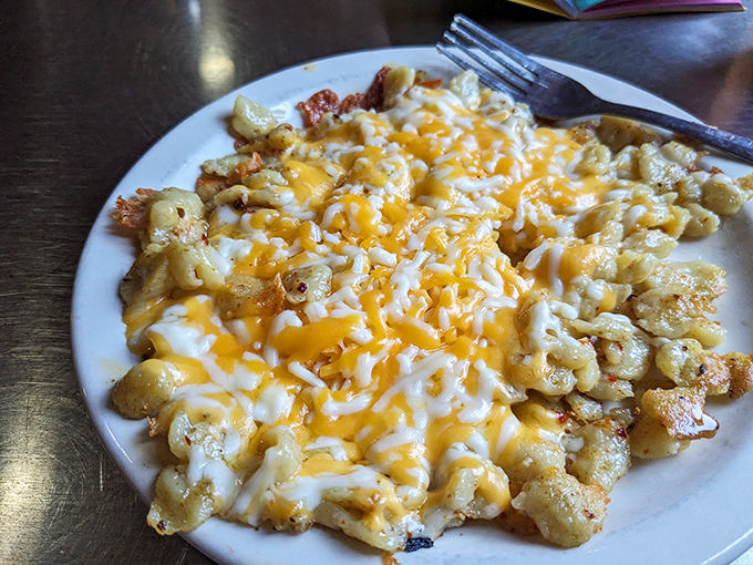 Mac and cheese so perfectly golden and cheesy it could make a grown adult reconsider all their previous life choices.