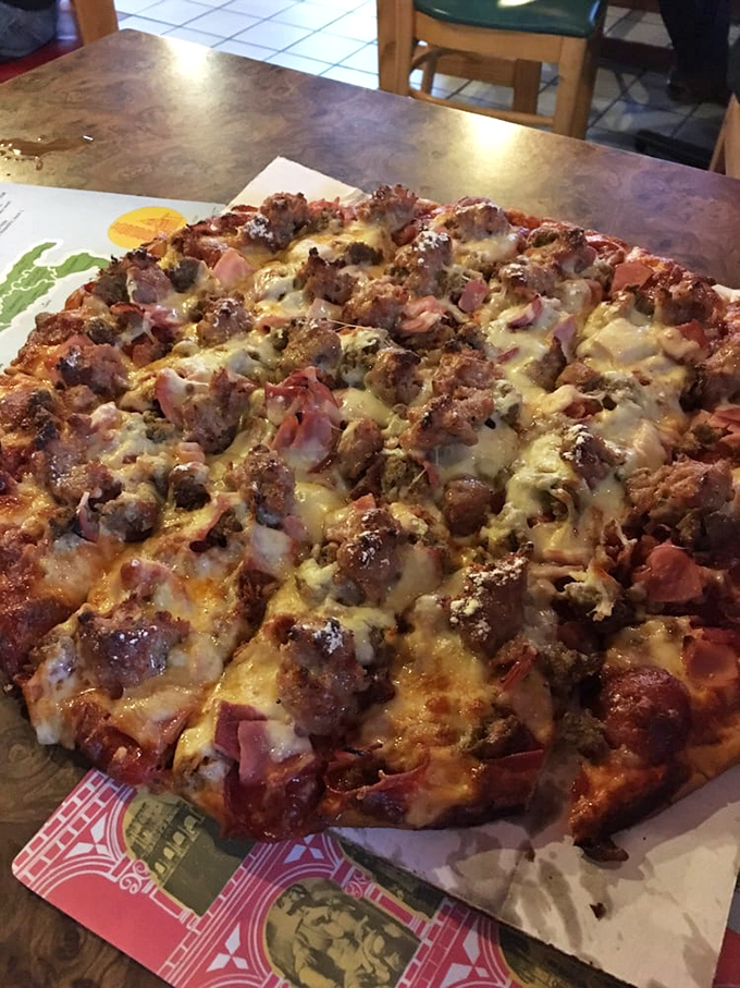 The All Meat pizza doesn't just flirt with carnivores&mdash;it proposes marriage. A protein festival where sausage and pepperoni perform a delicious duet atop melted cheese.